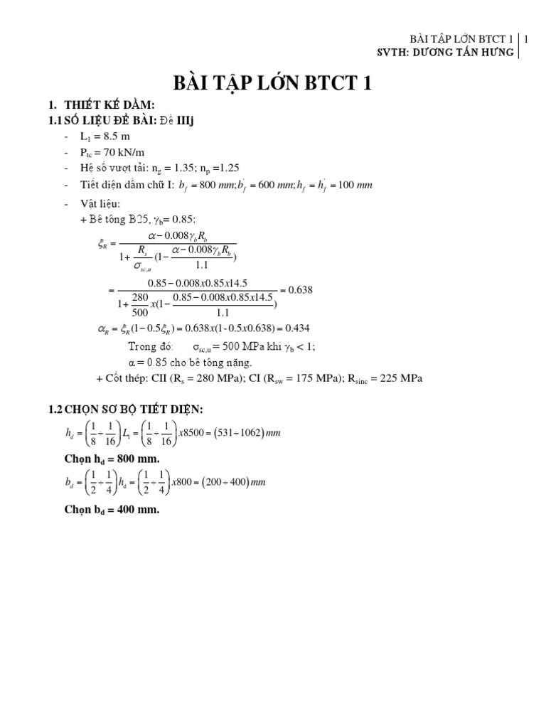 Bai Tap Lon Ket Cau Be Tong Cot Thep 1 - Truong DH Mo | PDF
