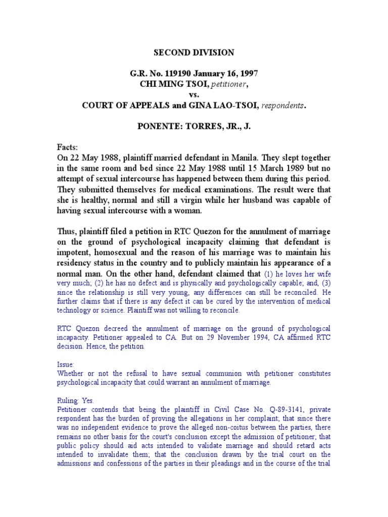 Chi Ming Tsoi V CA Case Digest | PDF | Pleading | Marriage