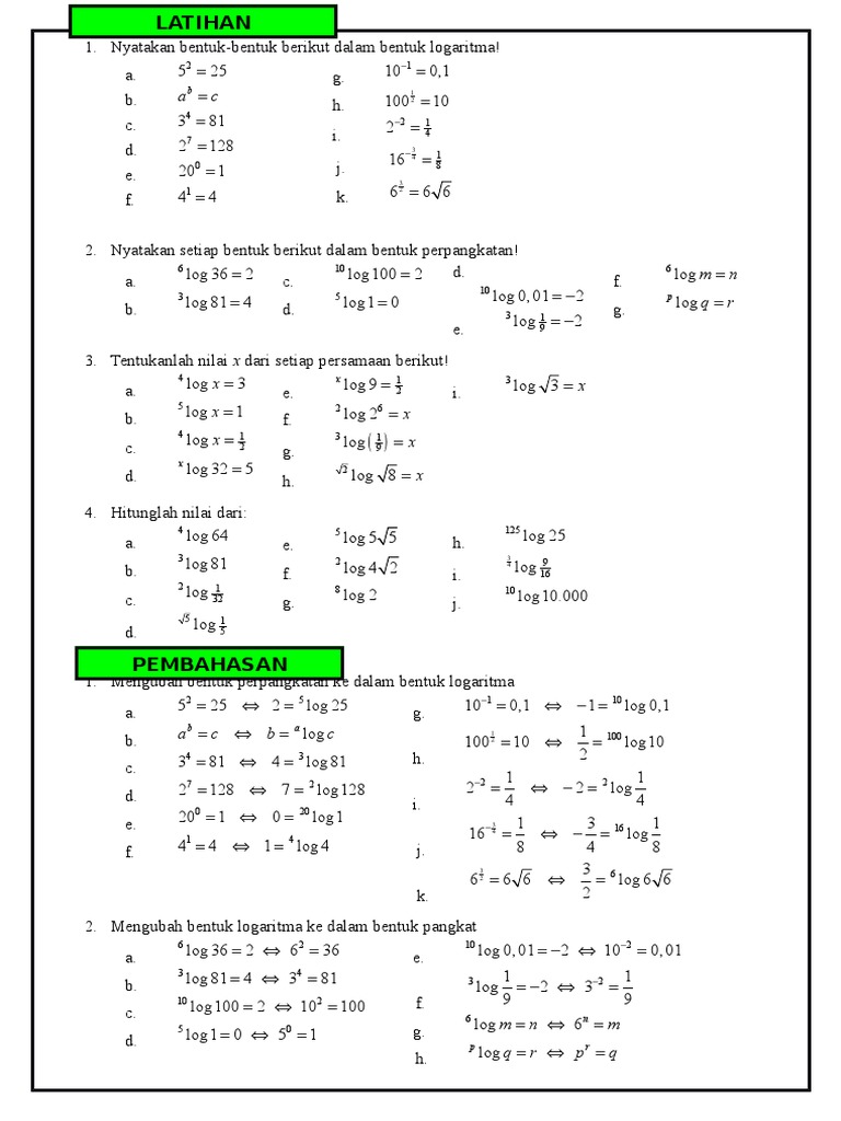 Mengubah Bentuk Pangkat Ke Bentuk Logaritma Dan Sebaliknya Dan Sifat ...
