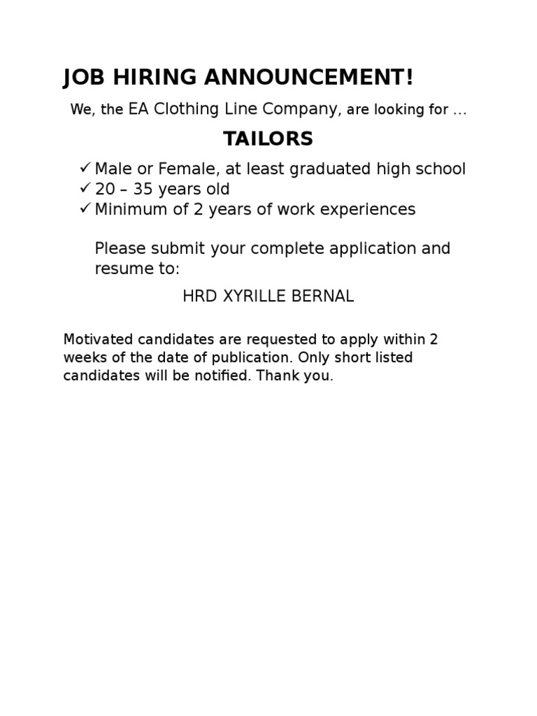 Job Hiring Announcement | PDF