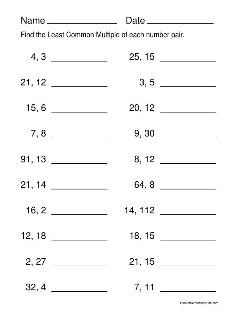 Finding the Least Common Multiples: A step-by-step worksheet for ...