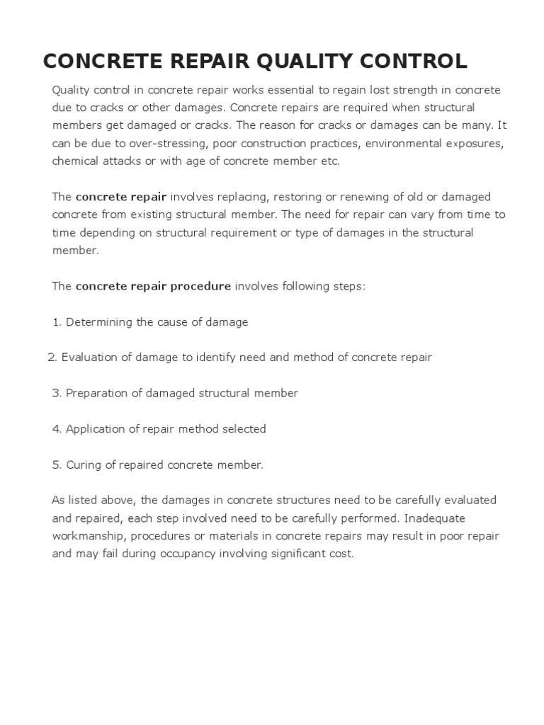 Concrete Repair Quality Control | PDF | Concrete | Evaluation