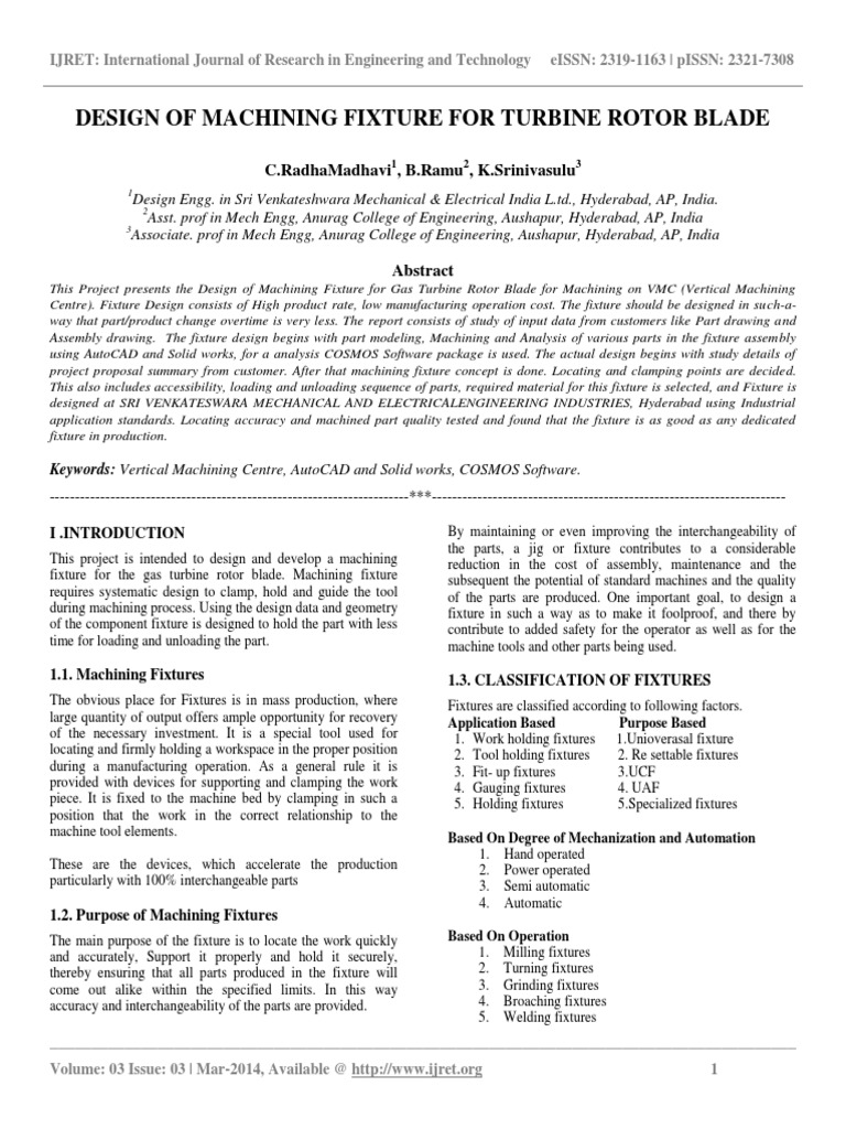 Design of Machining Fixture For Turbine Rotor Blade | PDF | Strength Of ...