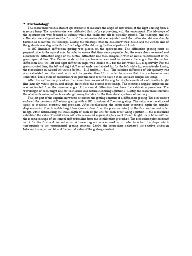 Light Spectroscopy Methodology | PDF | Diffraction | Wavelength