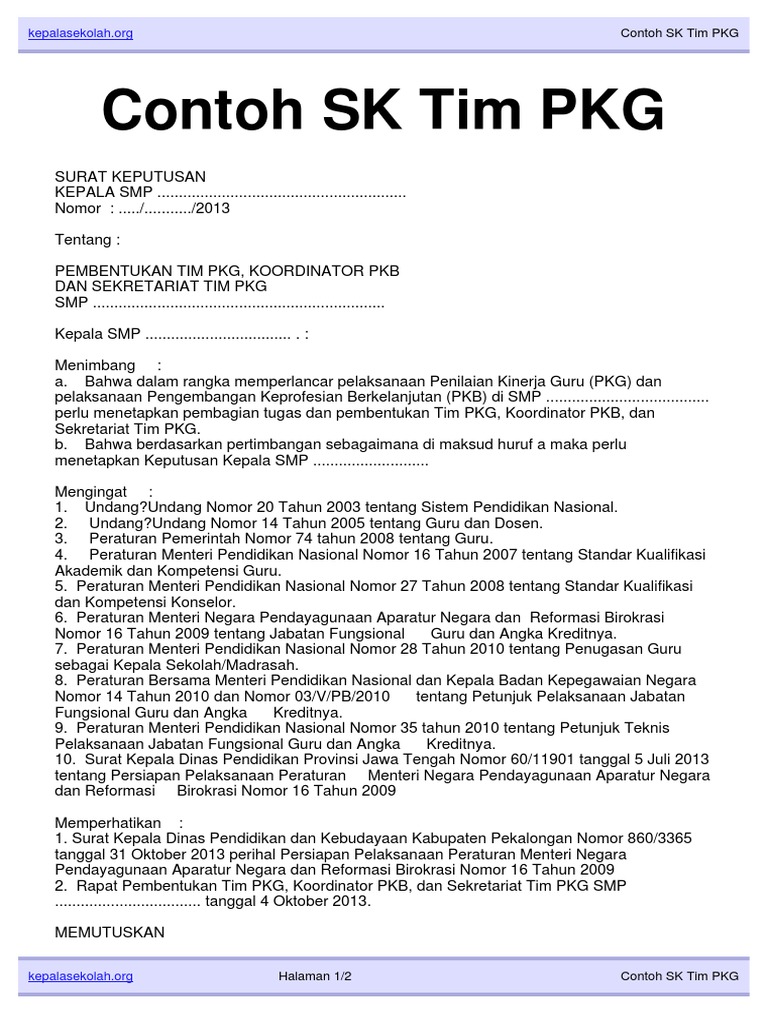 Contoh SK Tim PKG | PDF