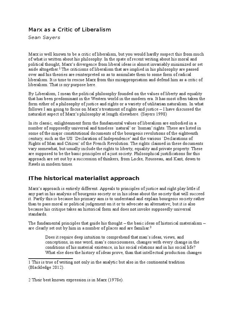 Marxist Critique On Liberals | PDF | Karl Marx | Georg Wilhelm ...