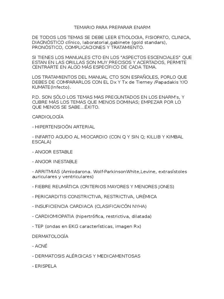 Temario para Preparar Enarm | PDF | Epidemiología | Órgano (anatomía)