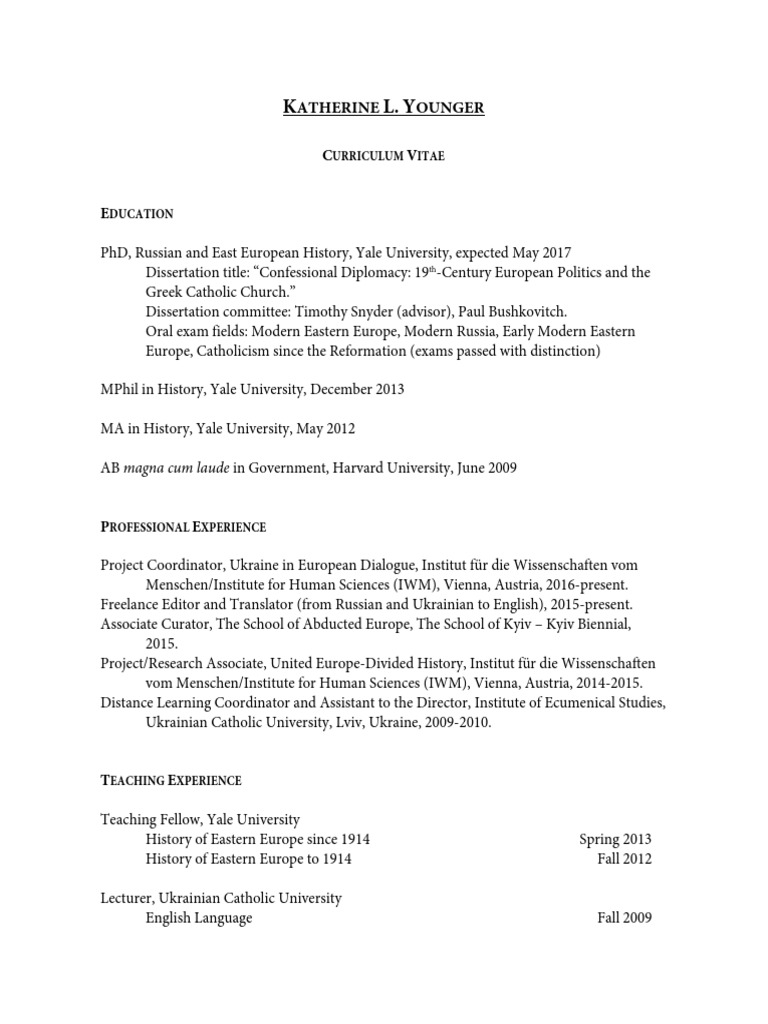 Younger CV September 2016 | PDF | Ukrainian Greek Catholic Church | Ukraine