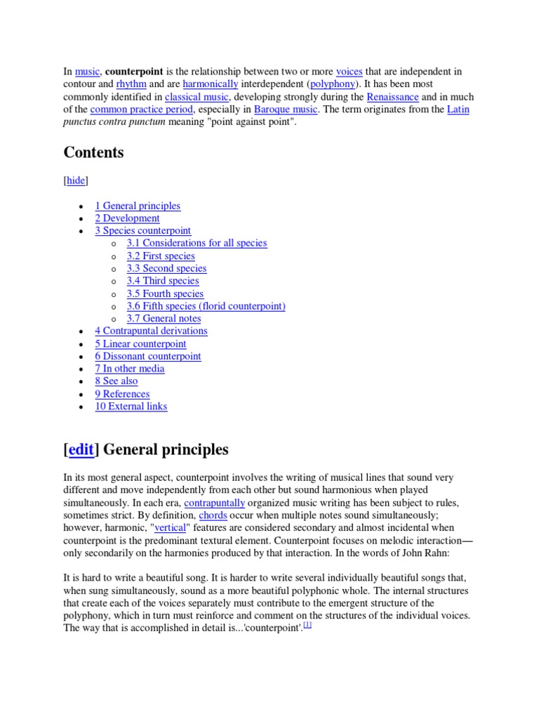 Punctus Contra Punctum Meaning "Point Against Point".: o o o o o o o ...