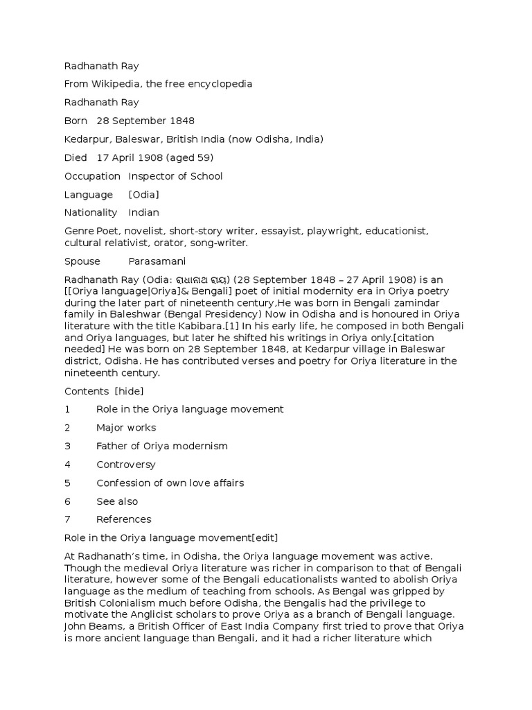 Radhanath Ray-Oriya Poet | Poetry | Languages