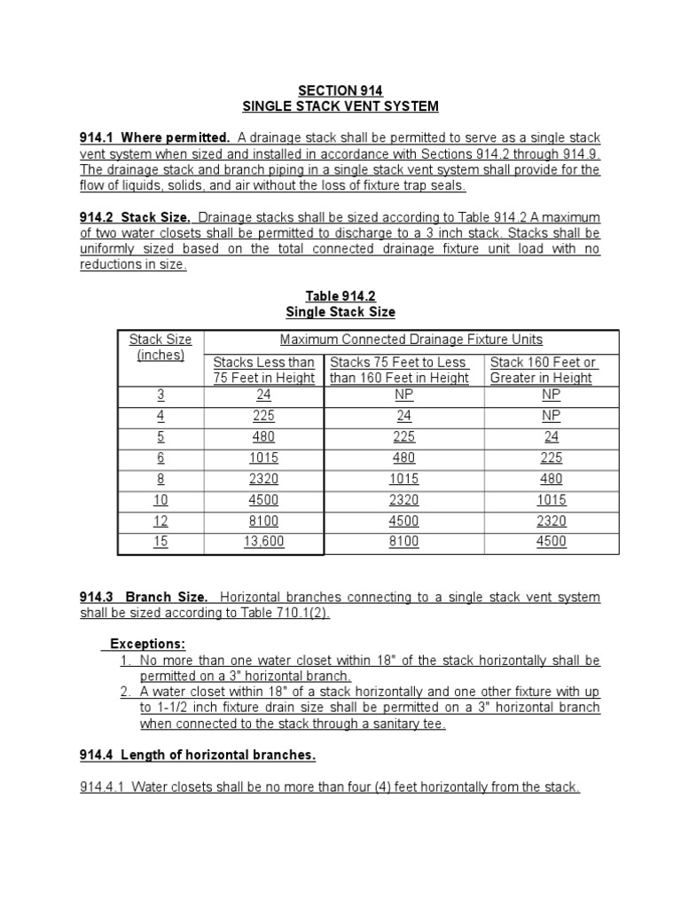 Section 914 Single Stack Vent System 914.1 Where Permitted | PDF ...