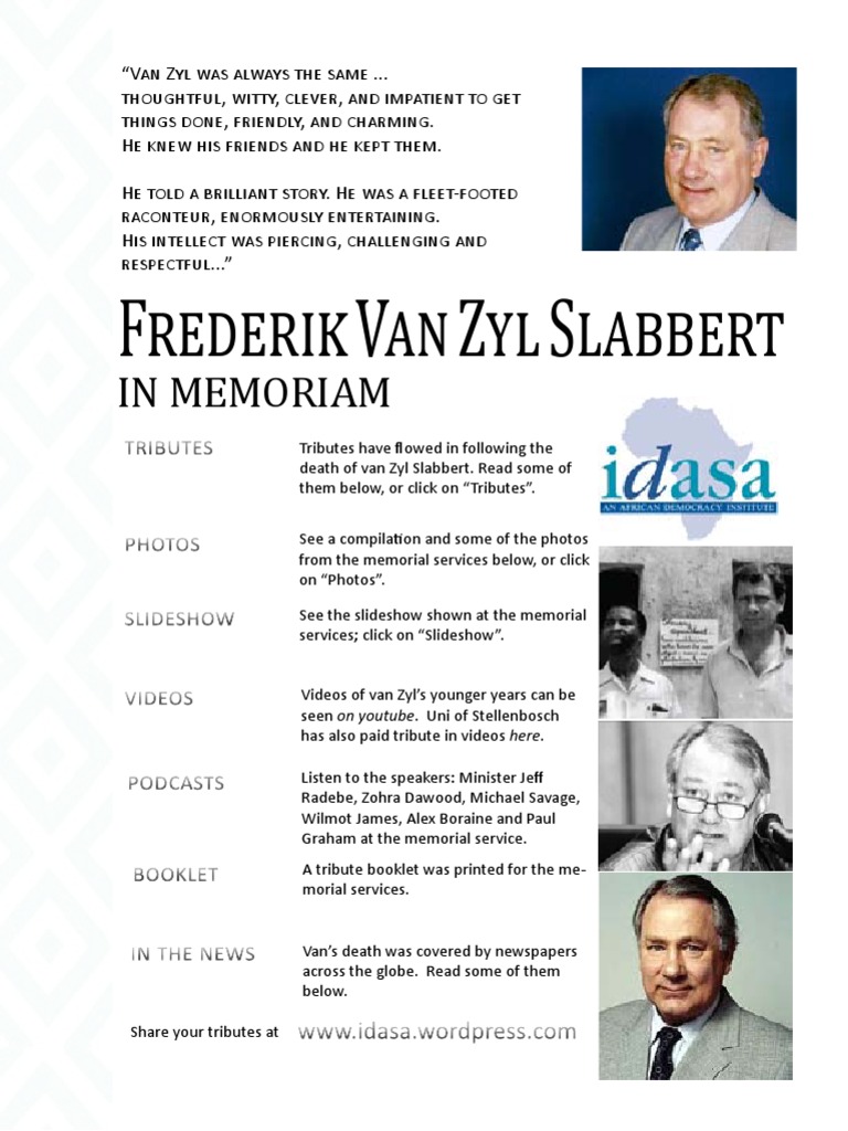 Frederik Van Zyl Slabbert - in Memoriam | PDF | Politics Of South ...