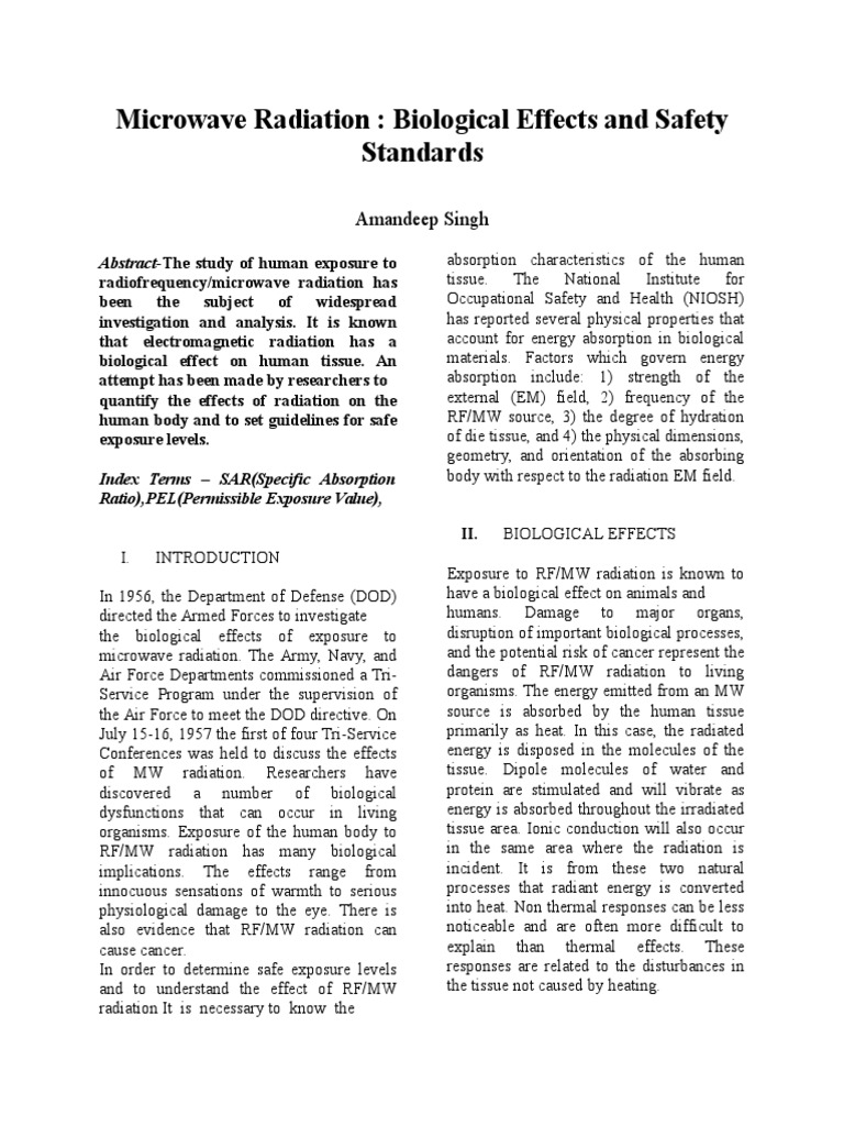 Microwave Radiation Biological Effects and Safety Standards | PDF ...