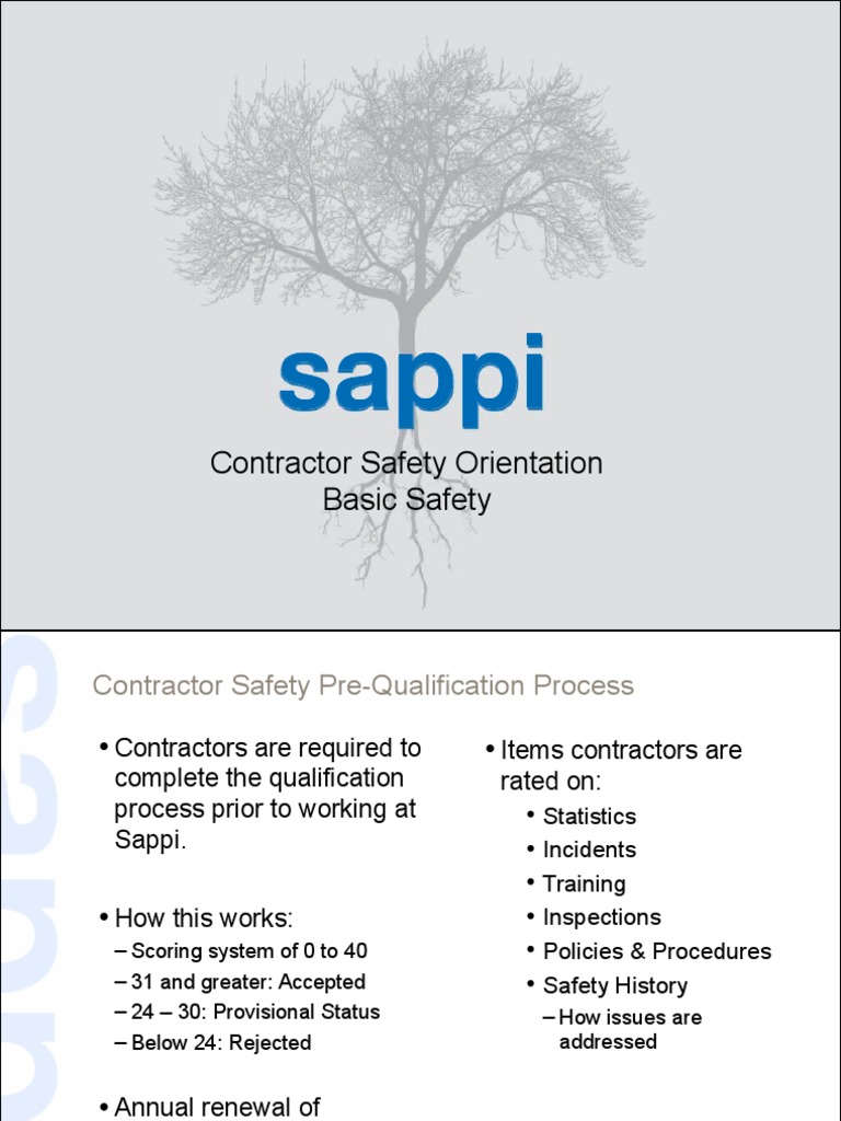 Contractor Safety Orientation at Sappi Westbrook: Expectations for ...