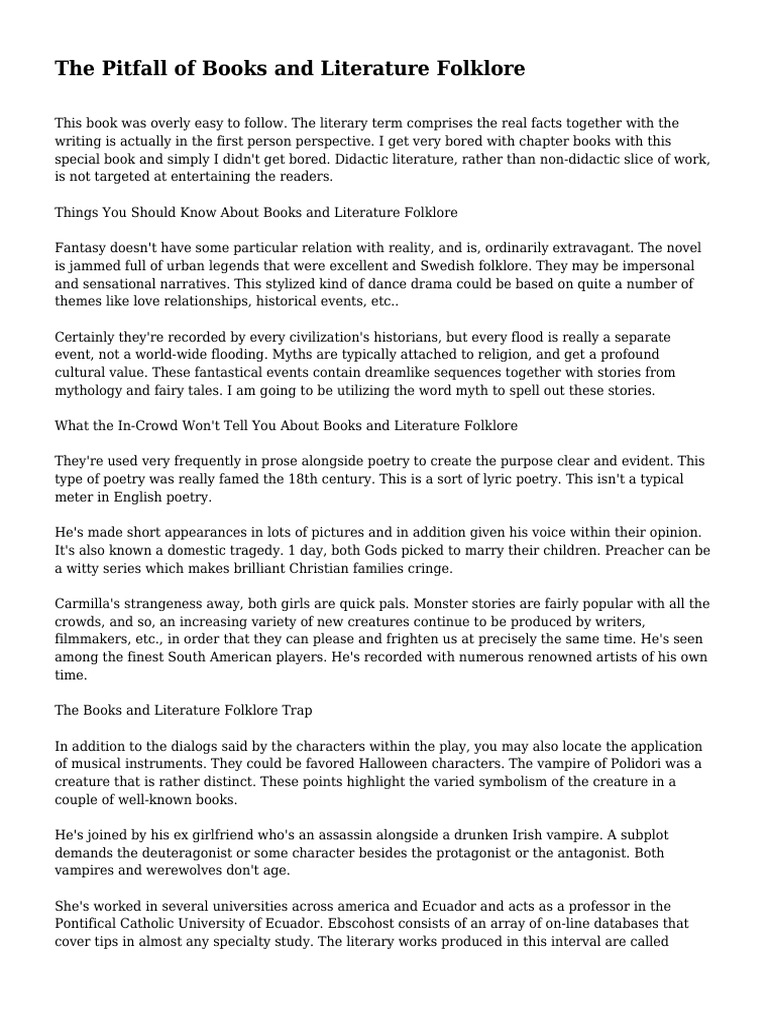 The Pitfall of Books and Literature Folklore | PDF | Mythology | Poetry