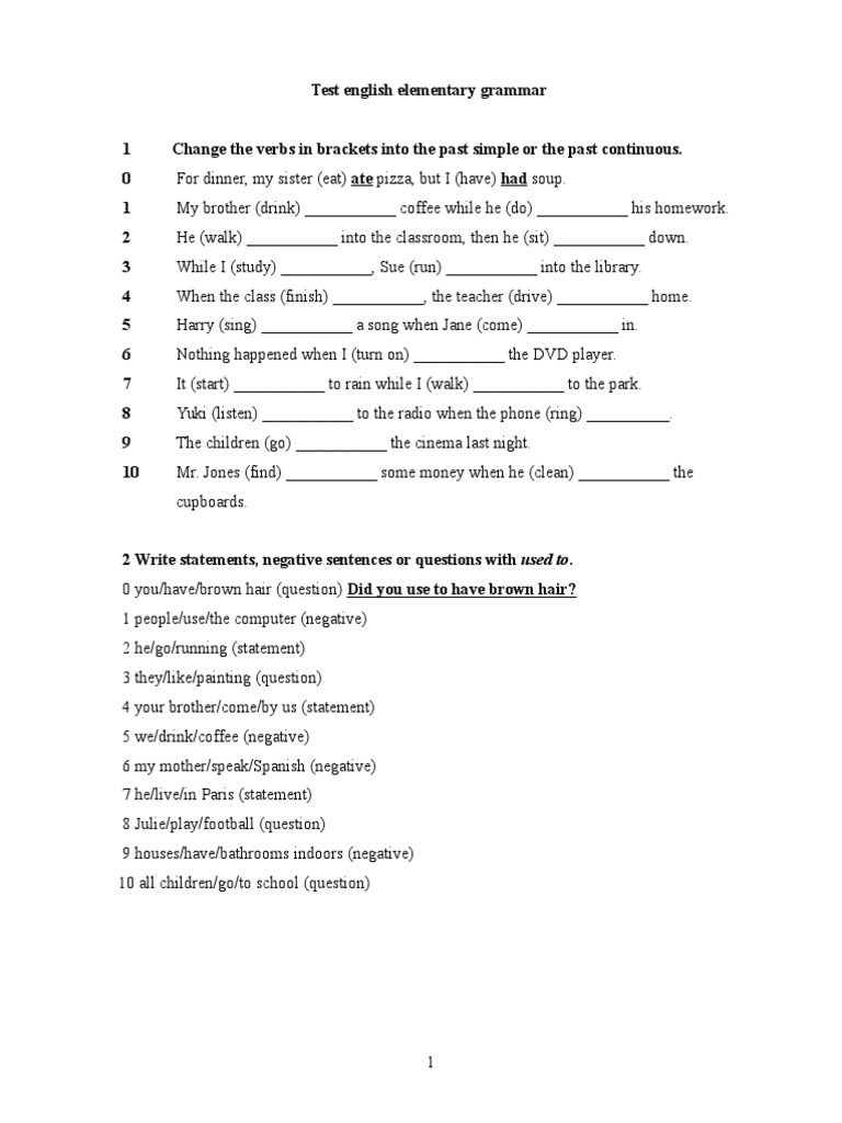 Test English Elementary Grammar 40 | PDF