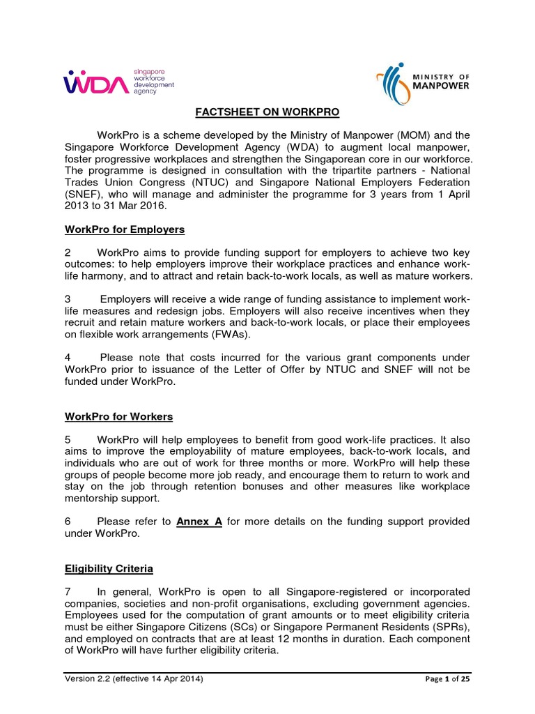 Factsheet - WorkPro - 20140404 - v2 2final PDF | PDF | Work–Life Balance | Employment