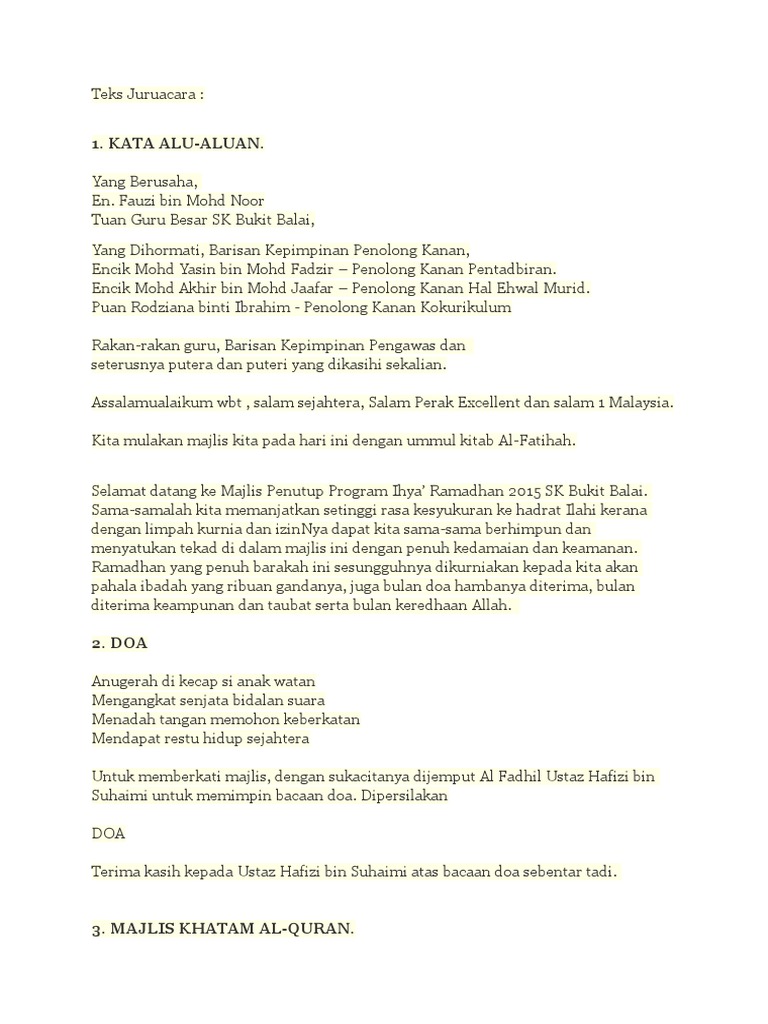 Teks Pengacara Majlis Penutup Ihya Ramadhan 2015 | PDF