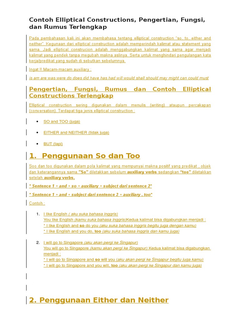 Contoh Elliptical Constructions | PDF