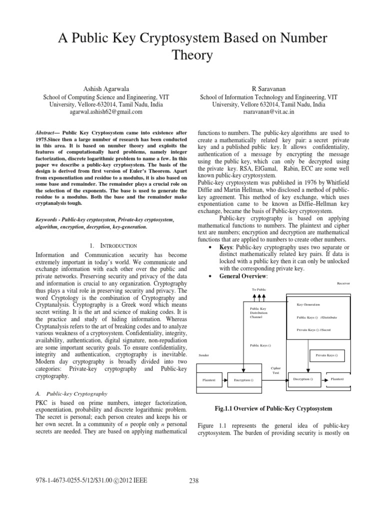 A Public Key Cryptosystem Based On Number Theory: Ashish Agarwala R ...