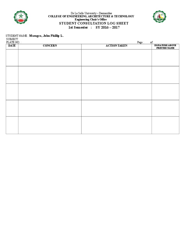 1st Semester: SY 2016 - 2017: Student Consultation Log Sheet | PDF