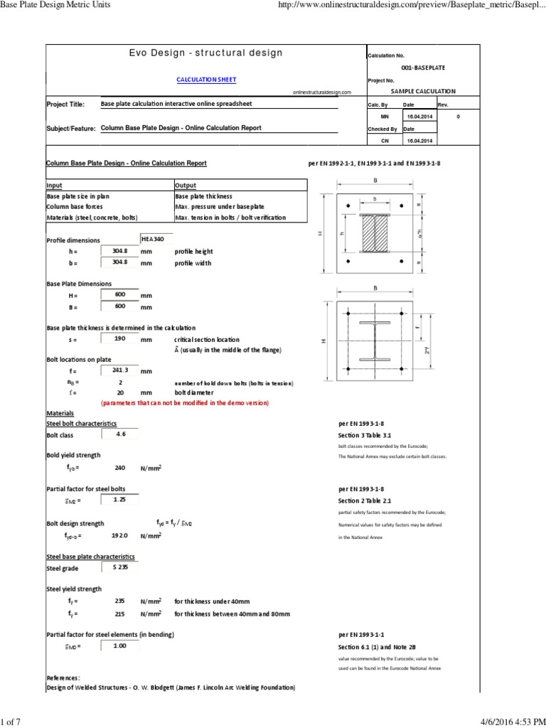 Base Plate Design Metric Units | PDF | Civil Engineering | Metals