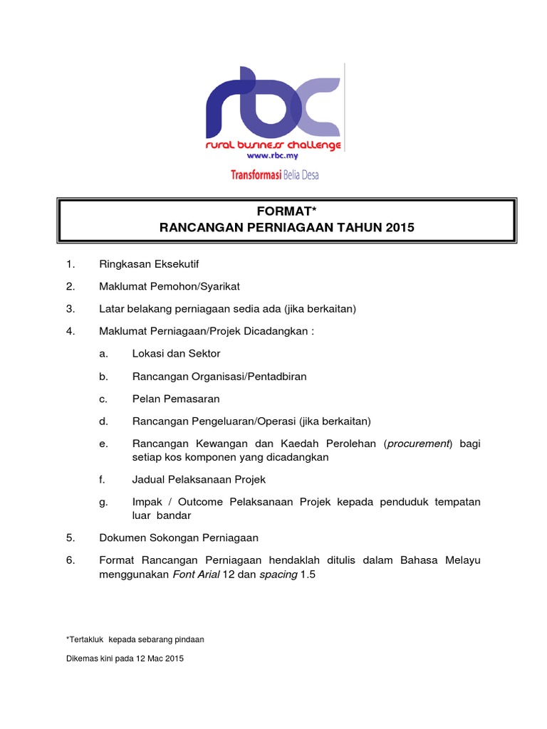 Format Rancangan Perniagaan RBC 2015 | PDF