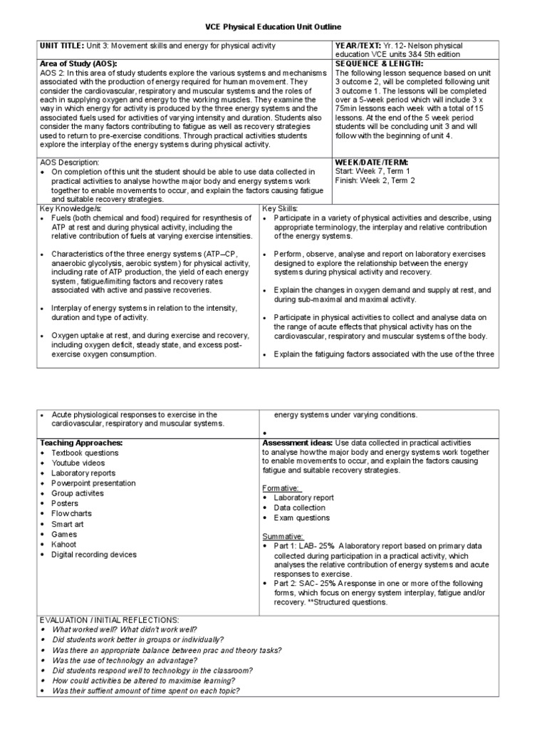 VCE PE Unit 3: Energy Systems Overview | PDF | Physical Exercise ...