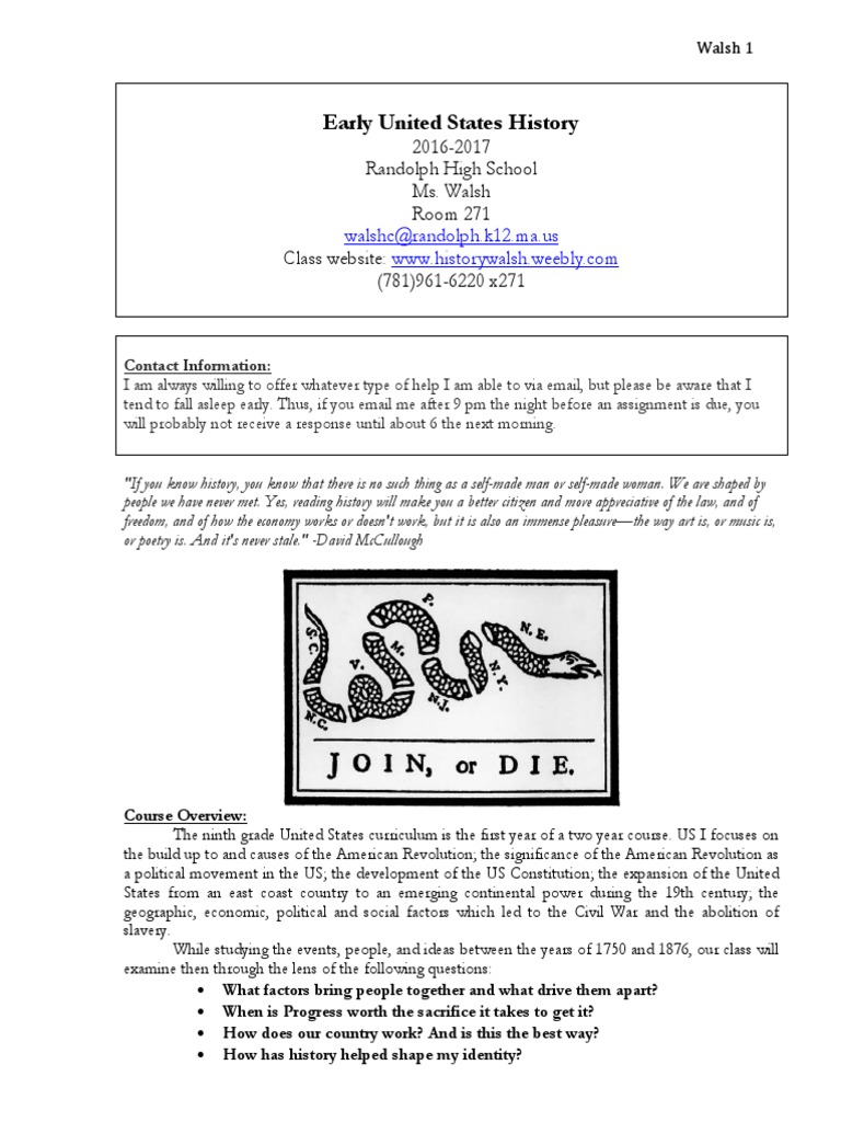 Early United States History Syllabus 16-17 Walsh Final | PDF | Syllabus ...