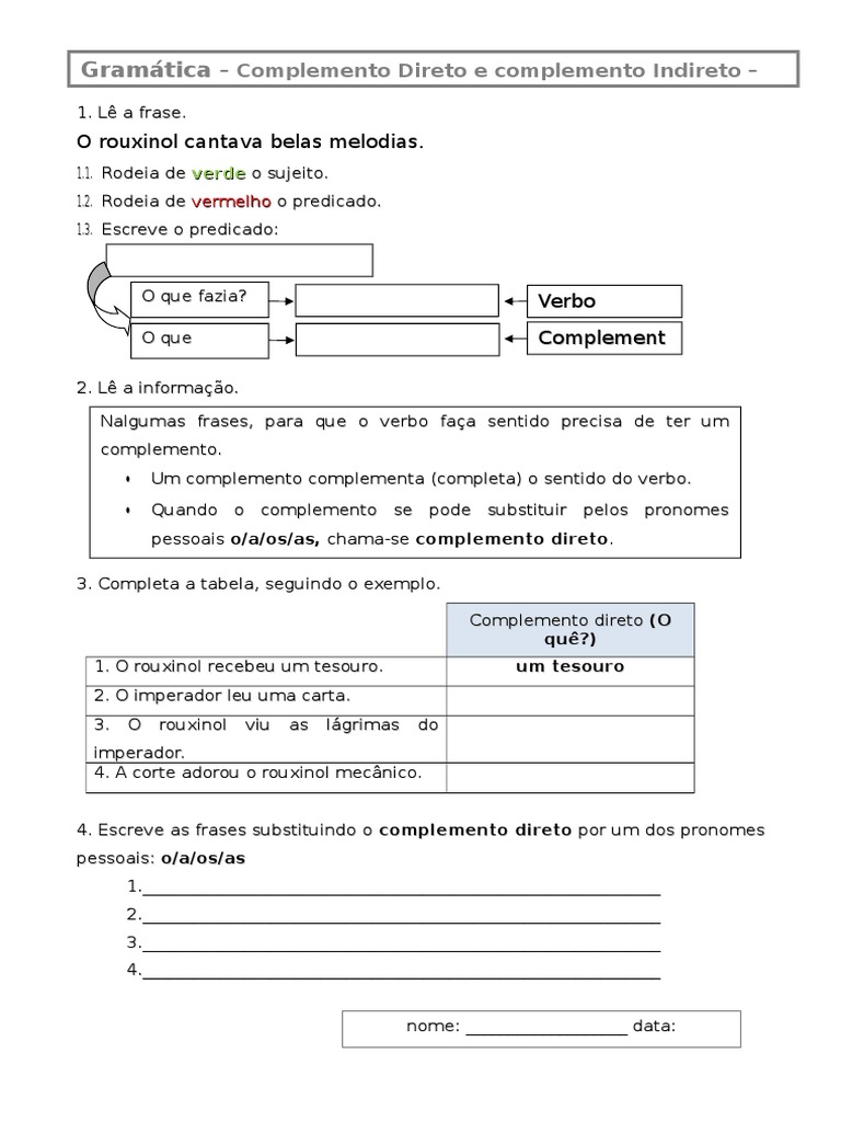 Complementos diretos e indiretos: identificação e substituição em ...