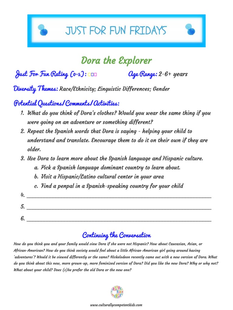 Dora The Explorer: Just For Fun Rating (0-5) : Age Range: Diversity ...