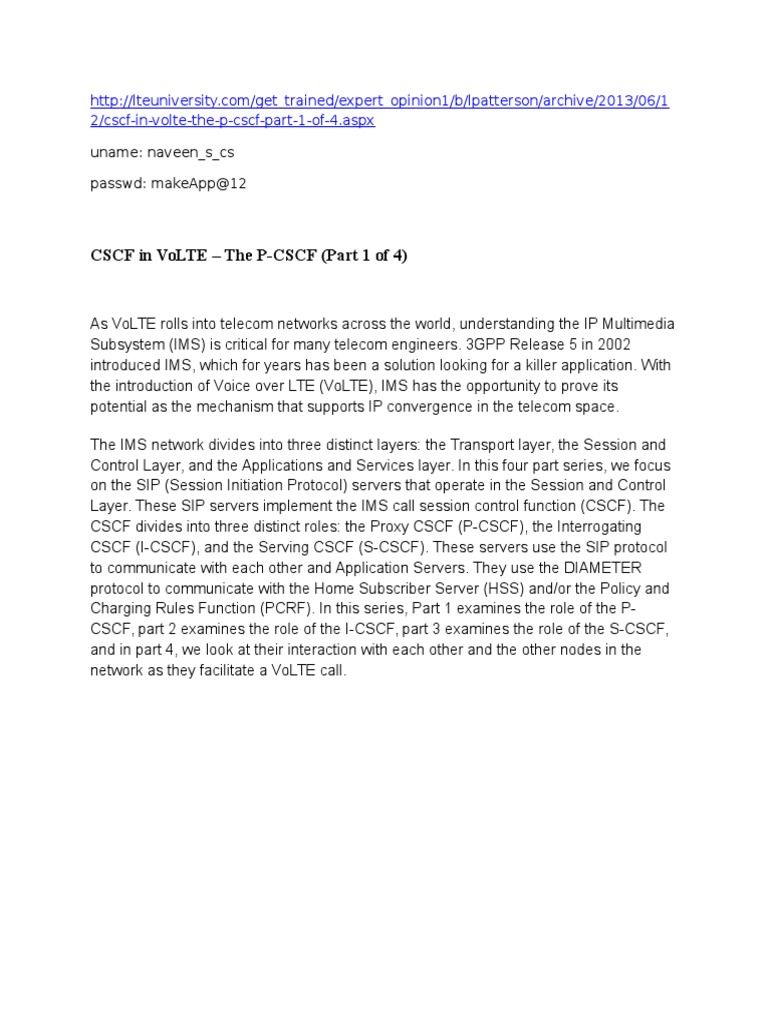 Cscf In Volte The P Cscf Part 1 Of 4 Uname Naveen S Cs