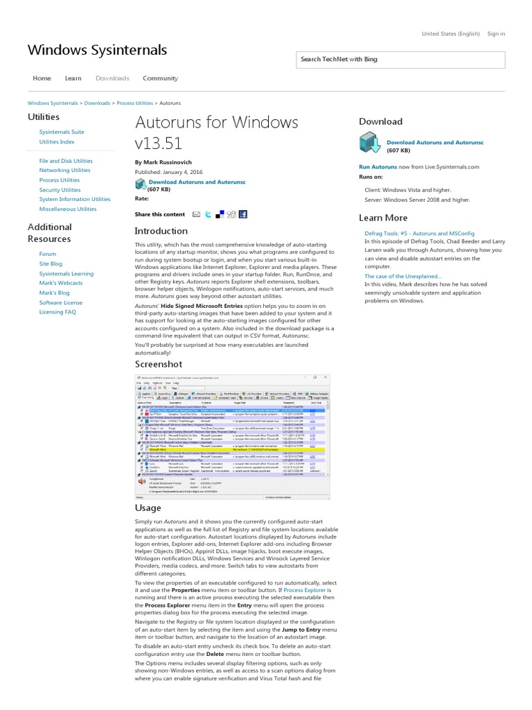 Autoruns For Windows | PDF | Microsoft Windows | Windows Registry
