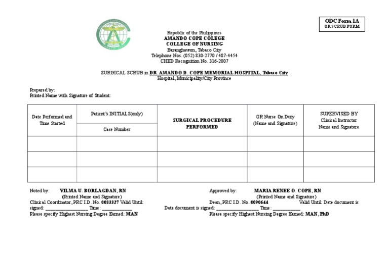 Amando Cope Colege College of Nursing: ODC Form 1A | PDF
