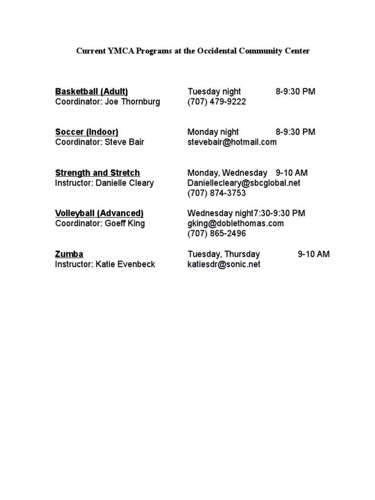 Current Ymca Programs | PDF