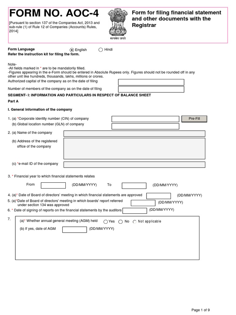 Form AOC-4 | Revenue | Expense