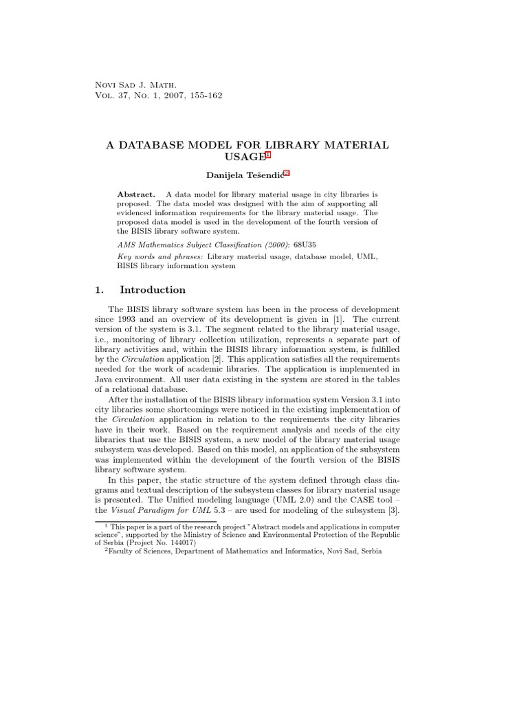 A Database Model For Library Material Usage | PDF | Library (Computing ...