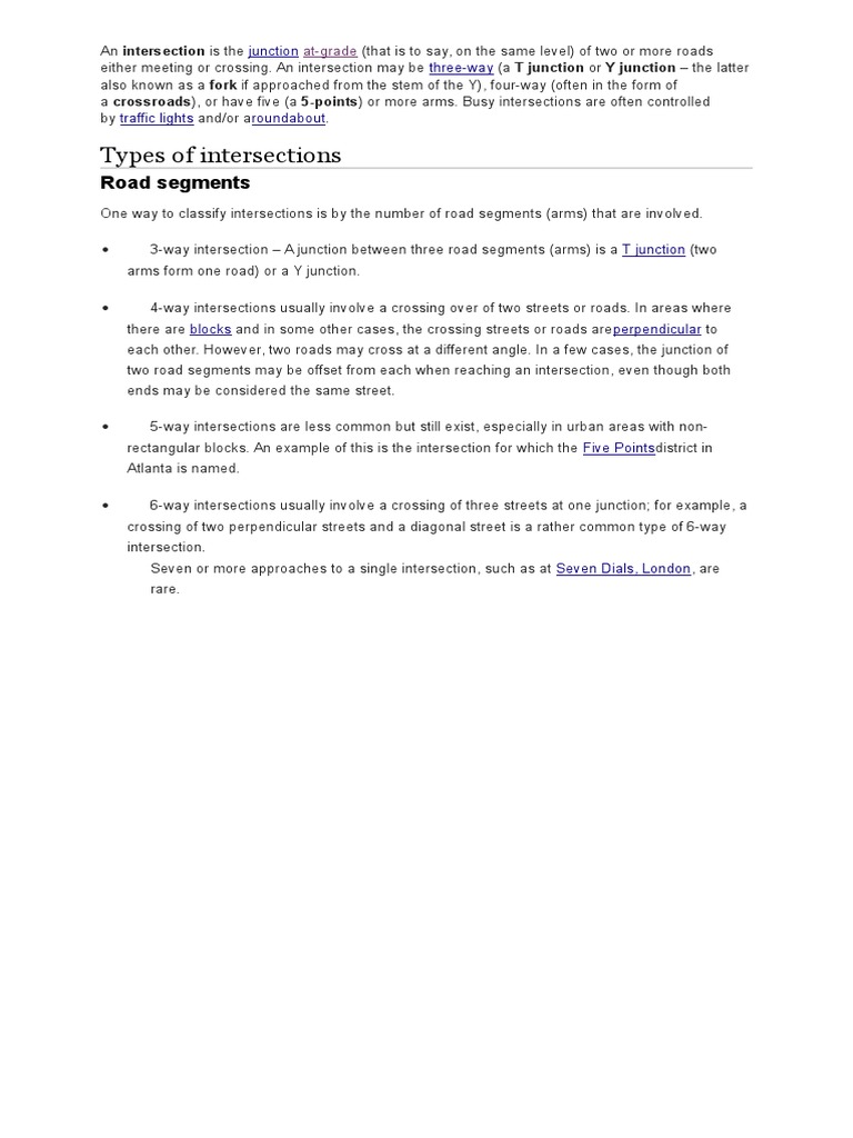 Types of Intersections: Road Segments | PDF | Intersection (Road) | Road