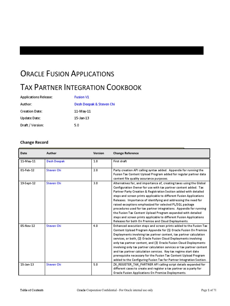 Fusion Tax Partner Integration Cookbook v2 | PDF | Oracle Database | Application Programming ...