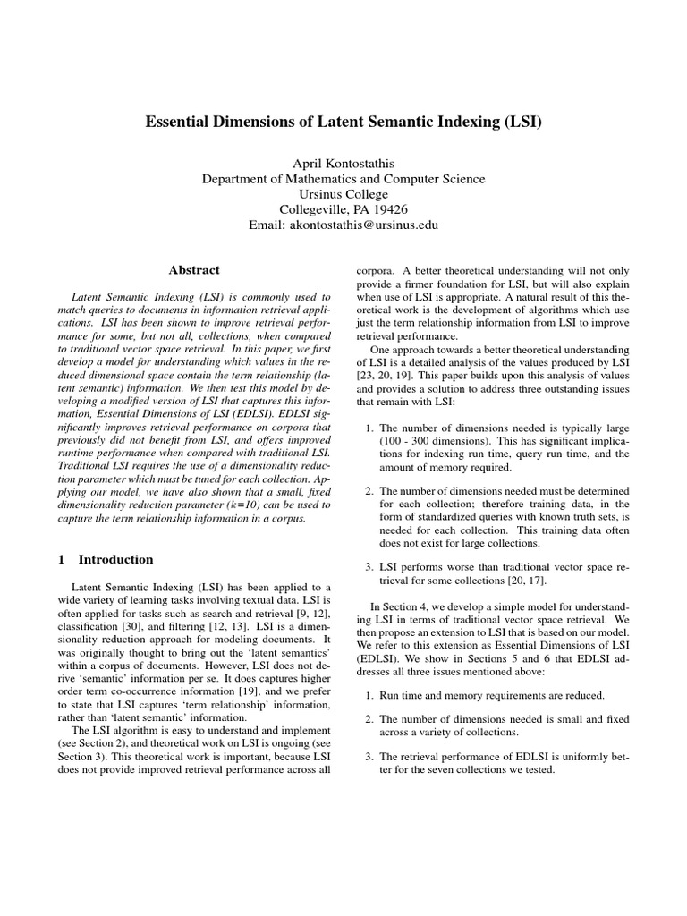 Essential Dimensions of Latent Semantic Indexing | PDF | Information Retrieval | Information Science