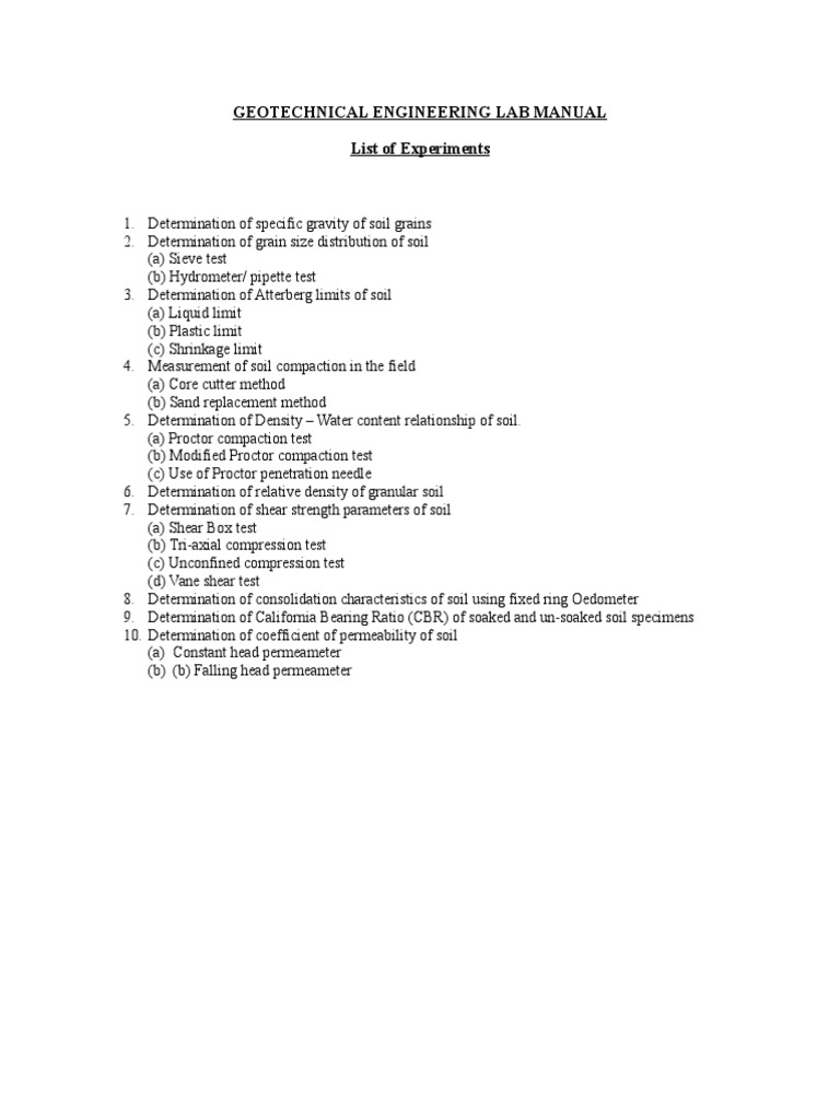 Geotechnical Engineering Lab Manual | PDF | Density | Soil