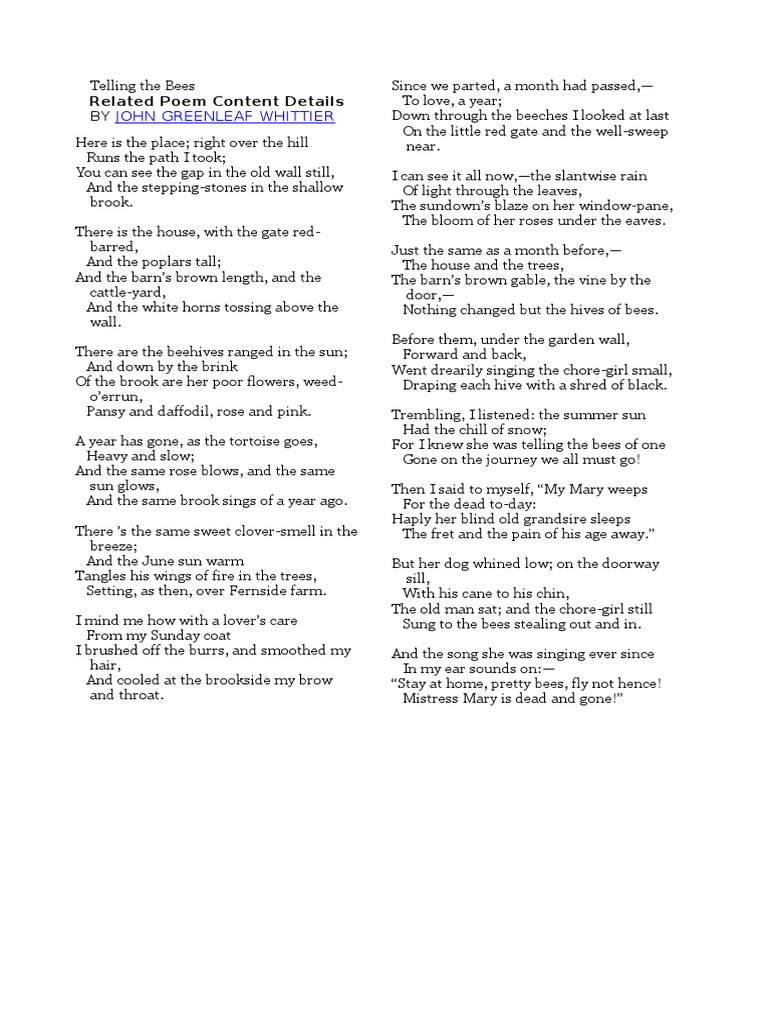 John Greenleaf Whittier: Related Poem Content Details | PDF