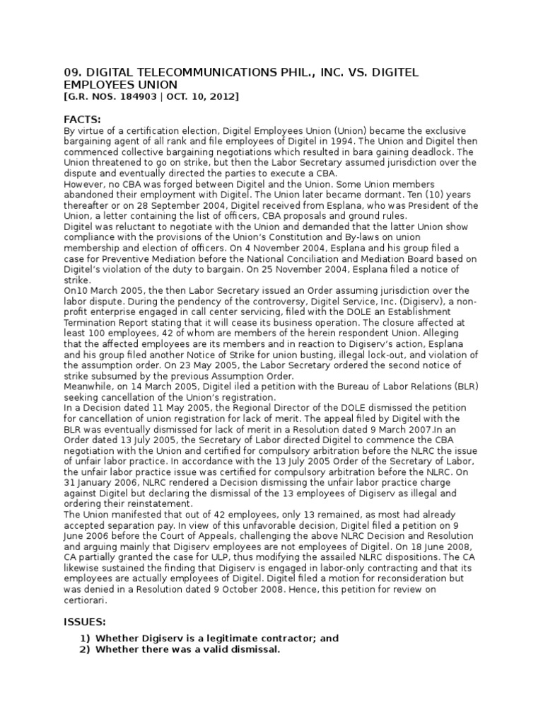 Labor Cases Digest | PDF | Independent Contractor | Unfair Labor Practice