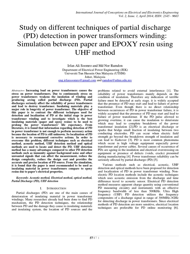 Study On Different Techniques of Partial Discharge (PD) Detection in Power Transformers Winding ...
