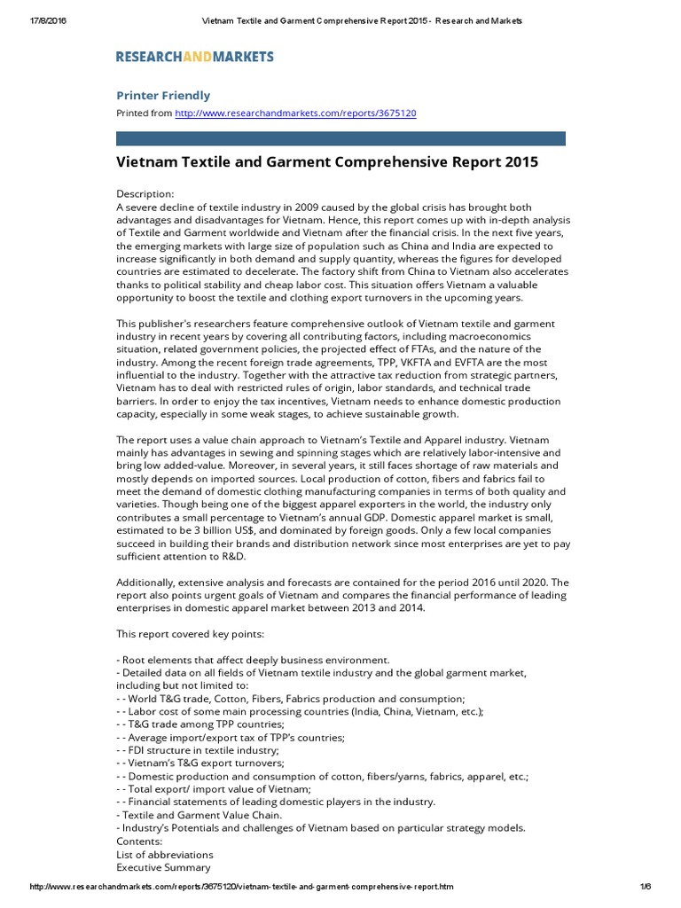 Vietnam Textile and Garment Comprehensive Report | PDF | Cotton | Trans ...
