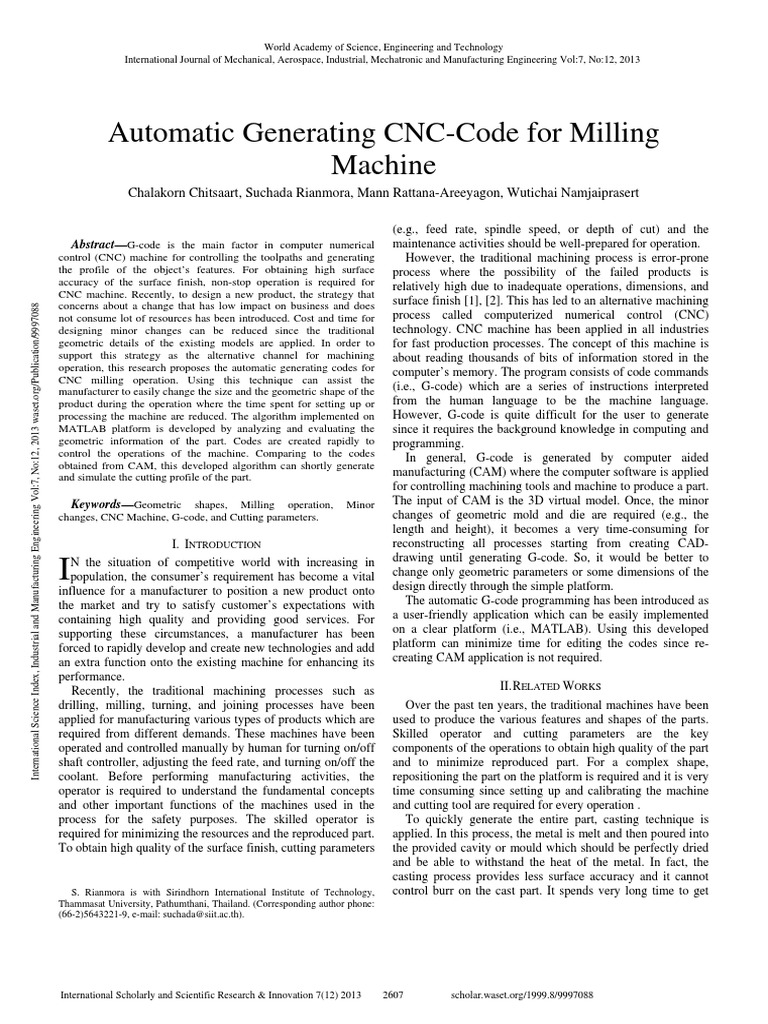 Automatic Automatic Generating CNC-Code For Milling MachineGenerating ...