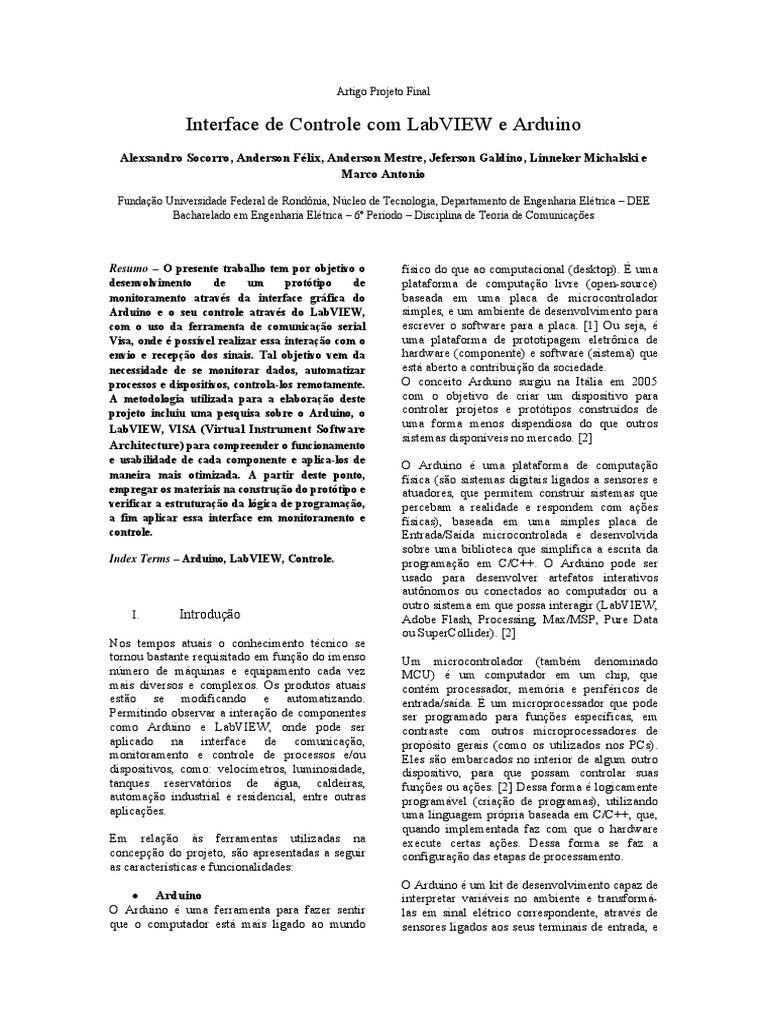 Interface De Controle Labview Arduíno Pdf Pdf Áreas De Ciência Da 