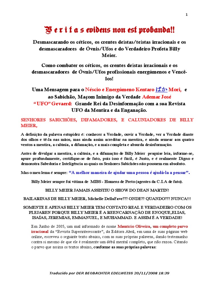 A Verdade A Respeito Das Maquinações de Kal Korff Contra Billy Meier ...