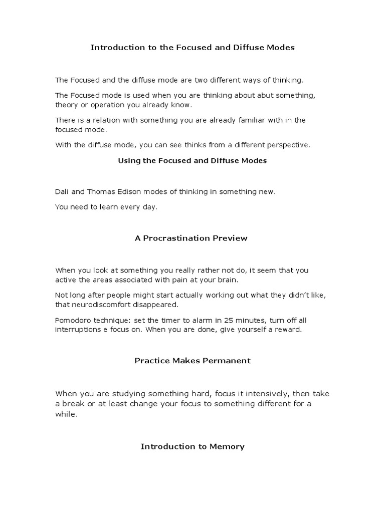 Focused vs. Diffuse Thinking Explained | PDF | Career & Growth | Self ...