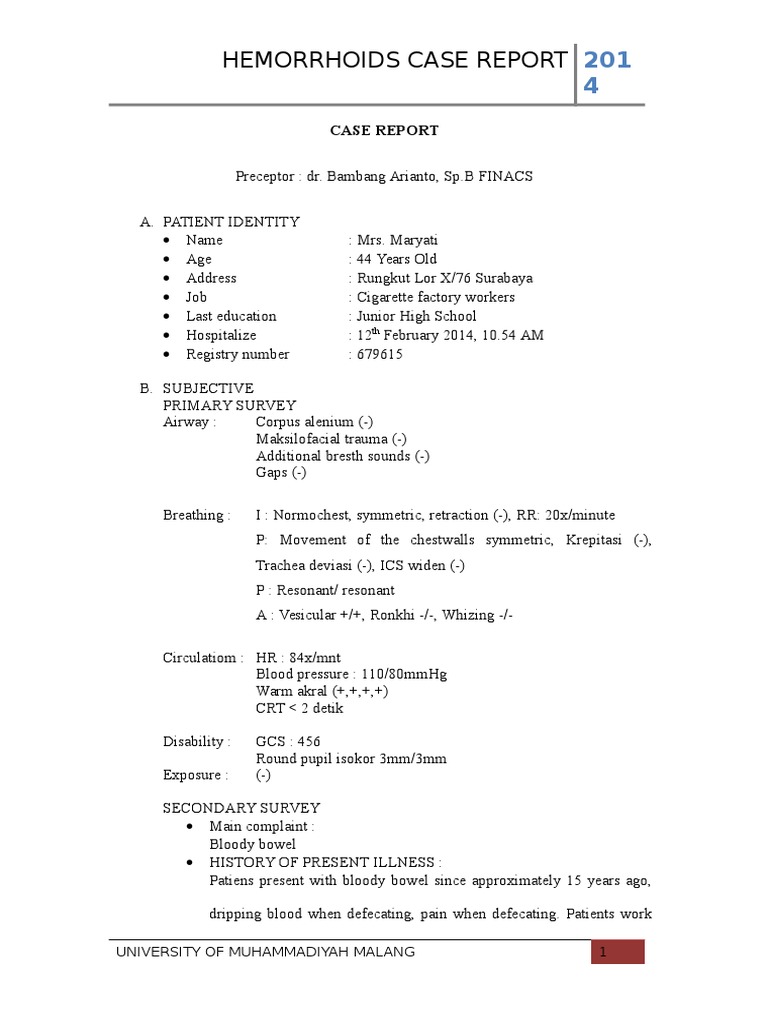 Hemorrhoids Case Report | PDF | Hemorrhoid | Clinical Medicine